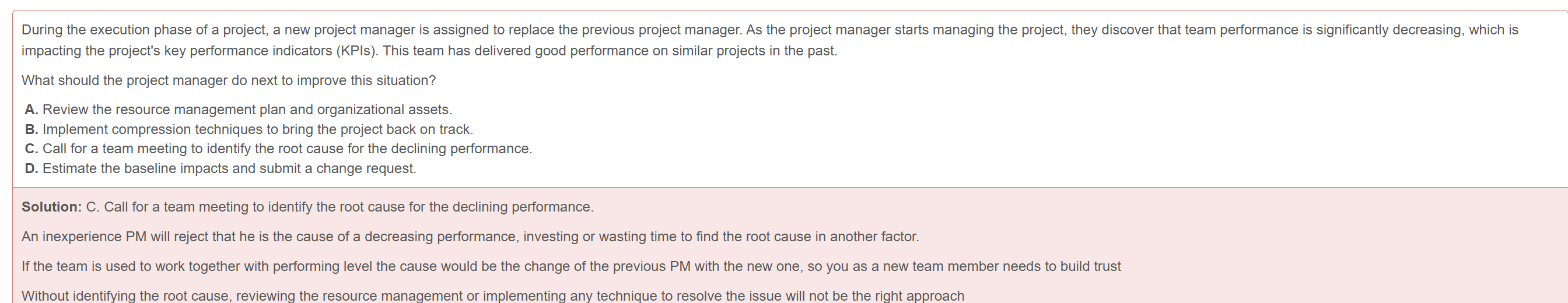 Please explain the right answer · PMP