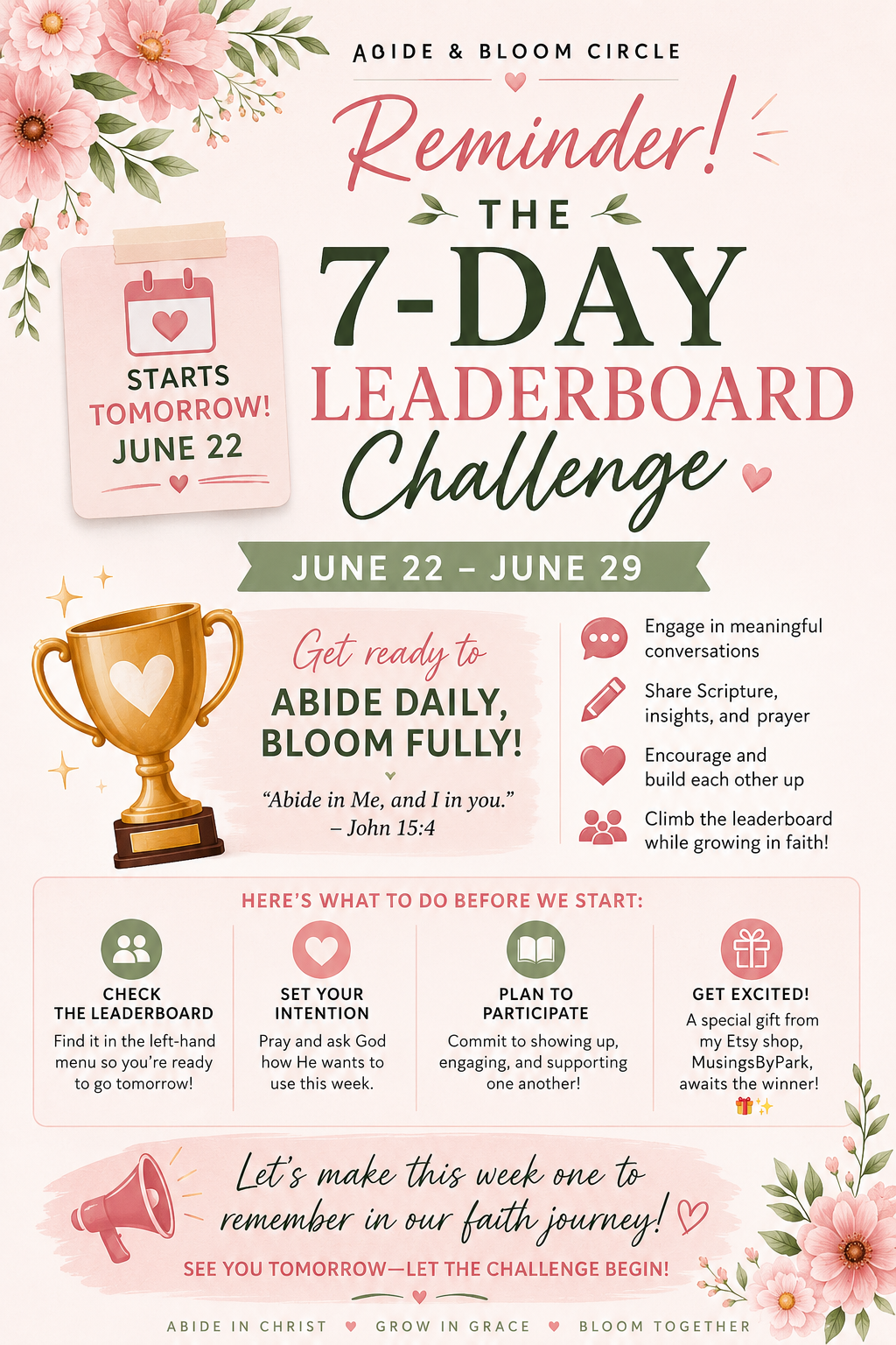 7-Day Leaderboard Challenge starts tomorrow · Abide and Bloom Circle