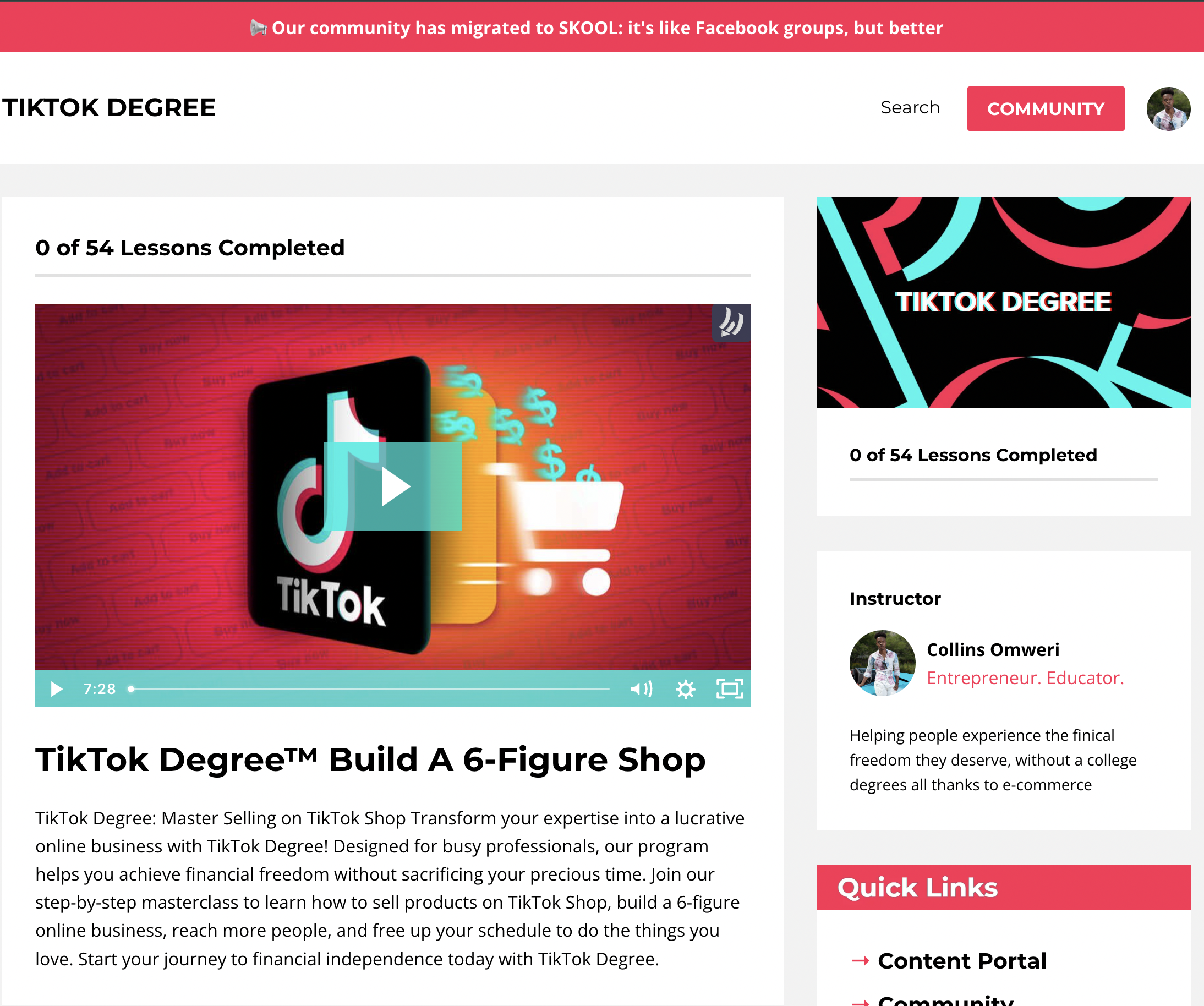 UPDATED COURSE OFFICIALLY LIVE · TIKTOK SHOP DEGREE