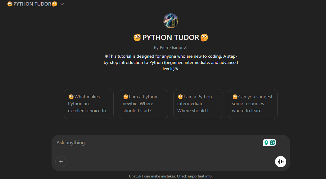 👨‍💻Python Tudor🐍AI Agent/ChatBot · Data Alchemy