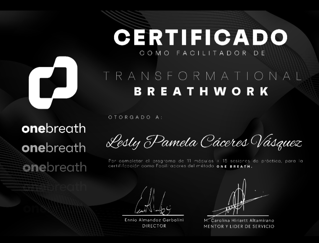 Certificado y agradecida por One Breath · One Breath Pro.