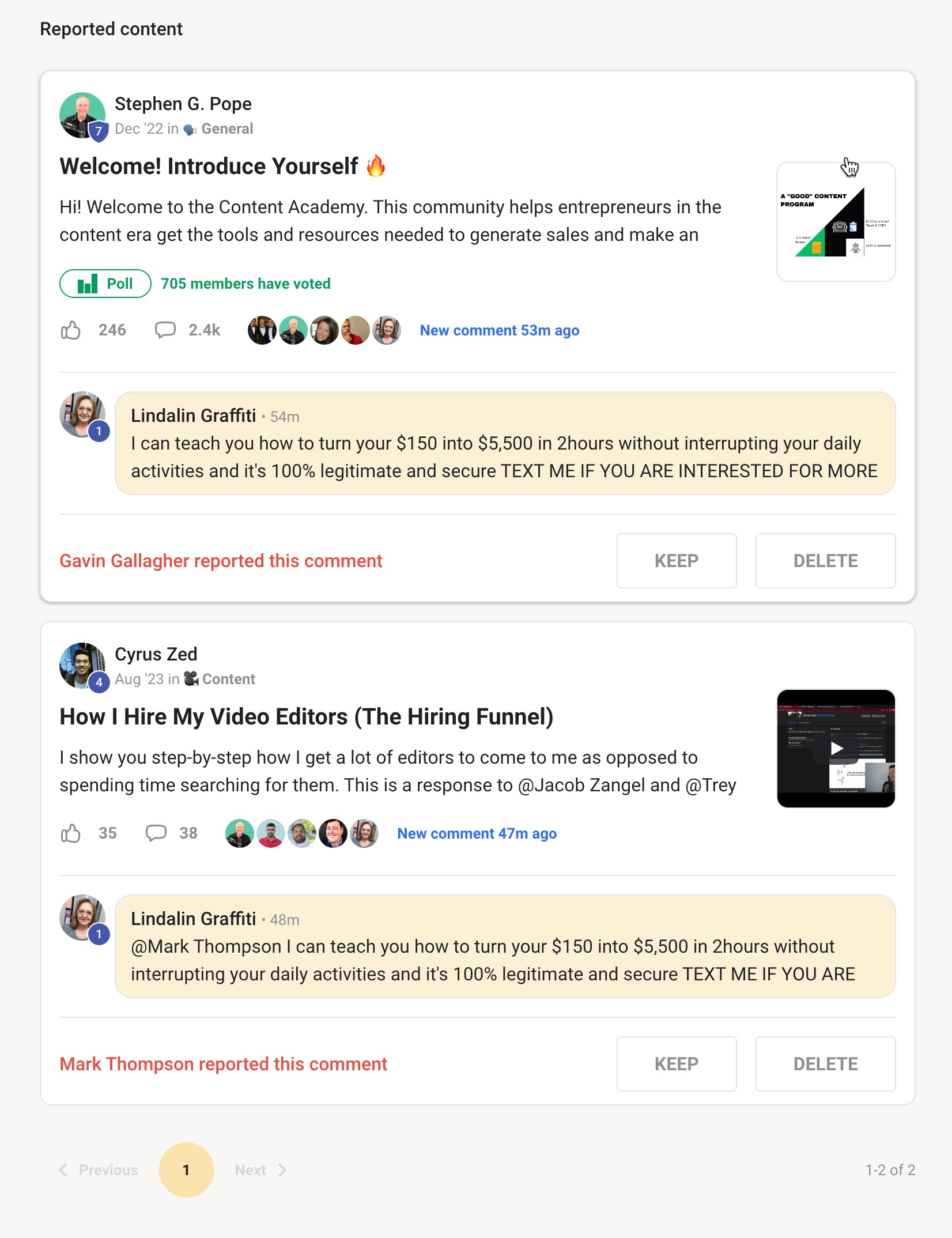 Thanks!! Reporting SPAMMERS! · Content Academy