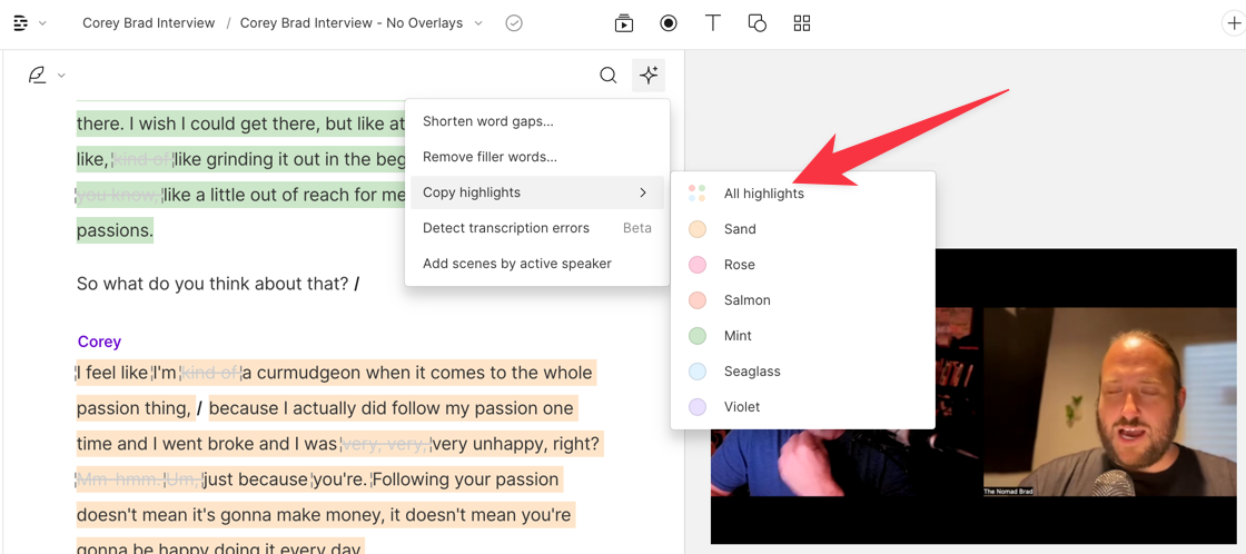 My Current Descript Workflow for Creating Podcast Clips With Highlights · Content Academy