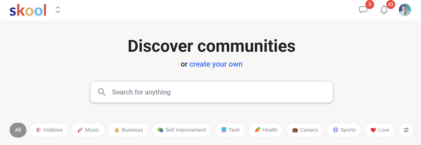 New categories in the Discovery page · Skool Insider