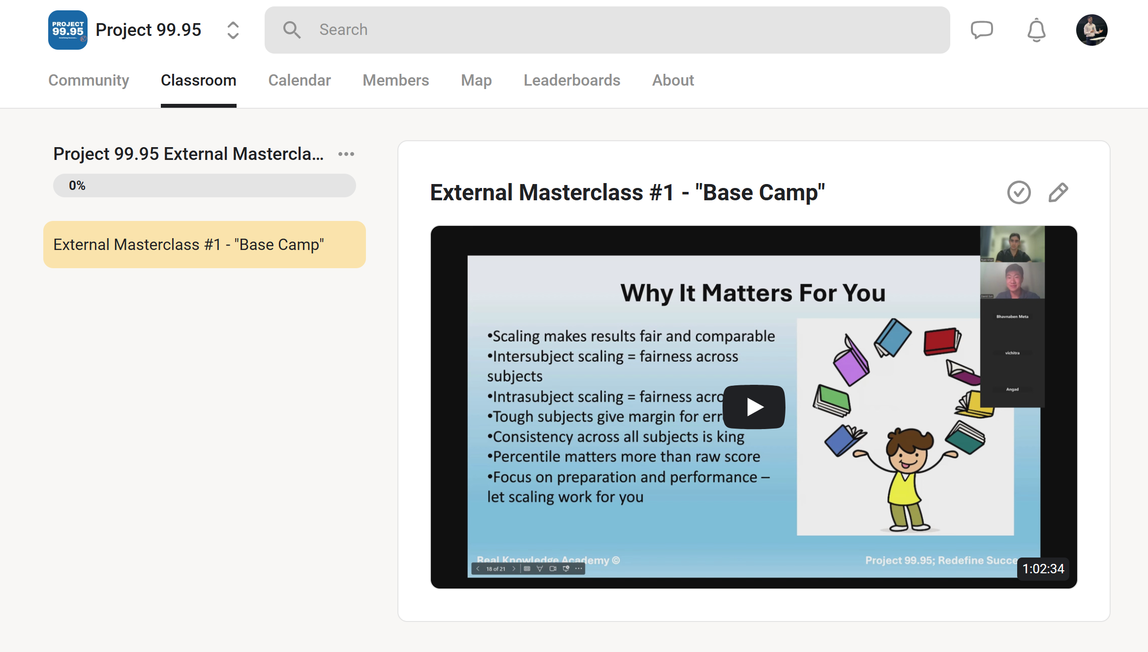 Access to the External Masterclass Recording now available · Project 99.95