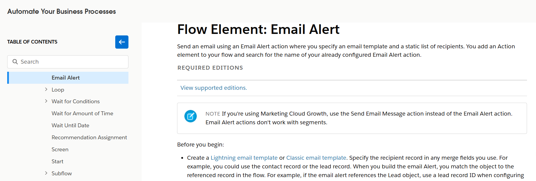 Flow Element: Email Alert · Pathway To Salesforce (PTS)