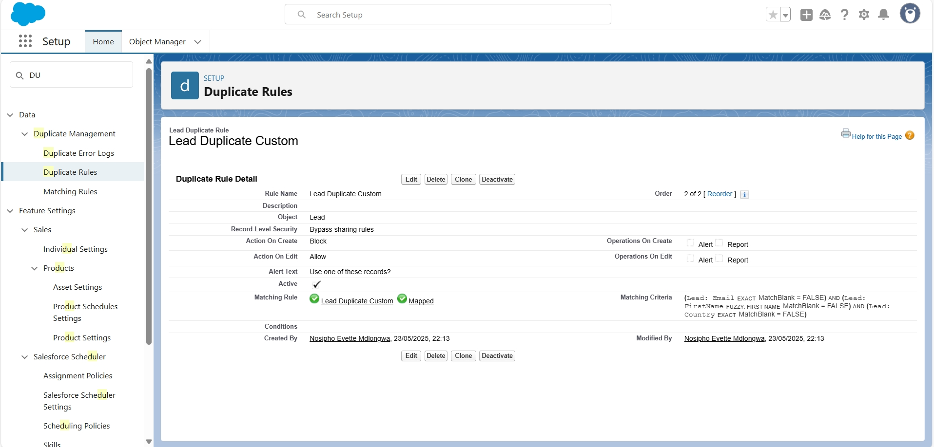 Hands-On Practice: Matching & Duplicate Rule on Lead Object · Pathway ...