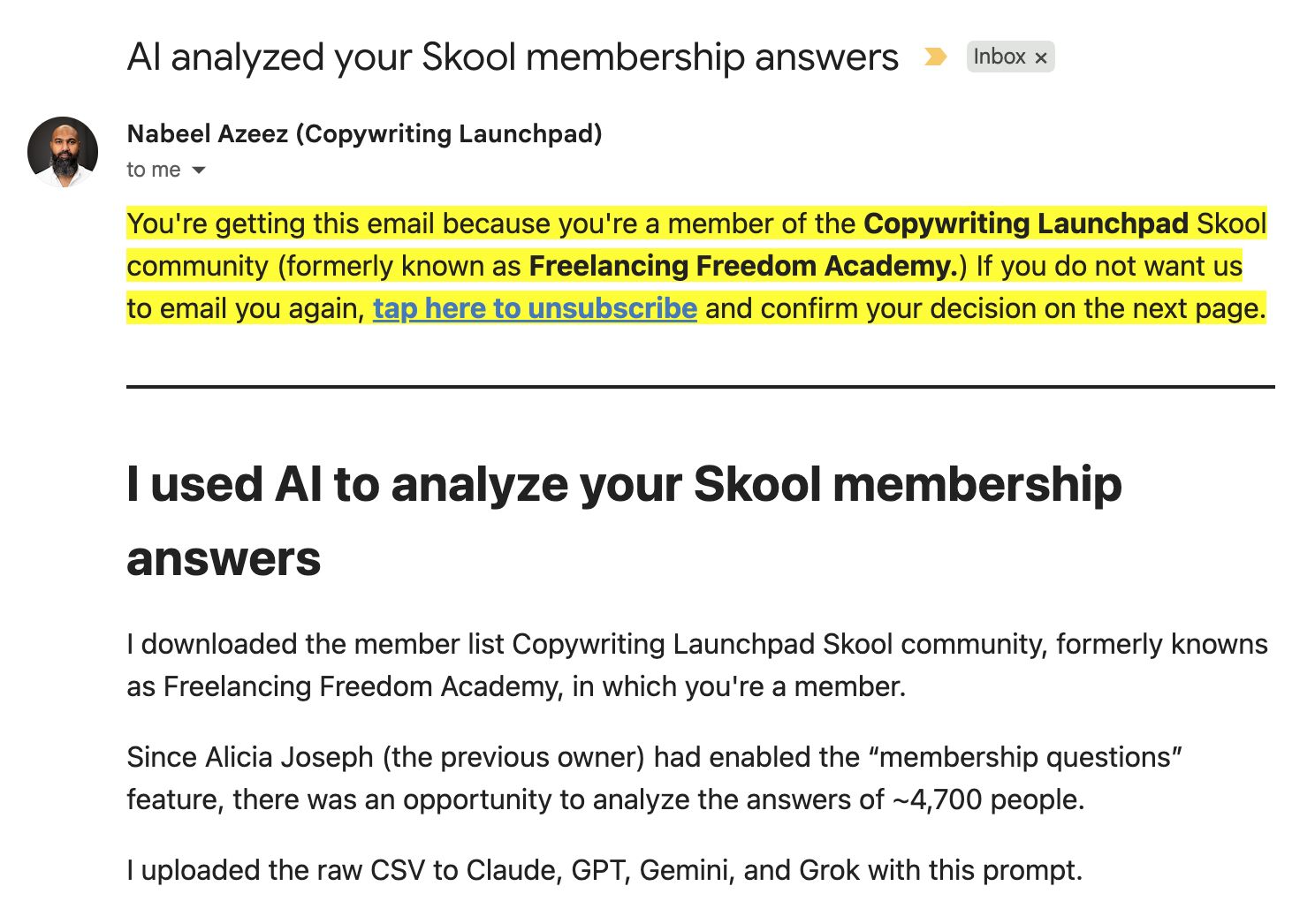 I sent you an email · Copywriting Launchpad