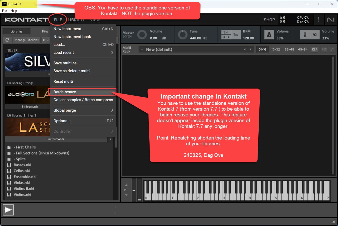 Batch resave in Kontakt 7.7 - important changes · Audio Artist Academy