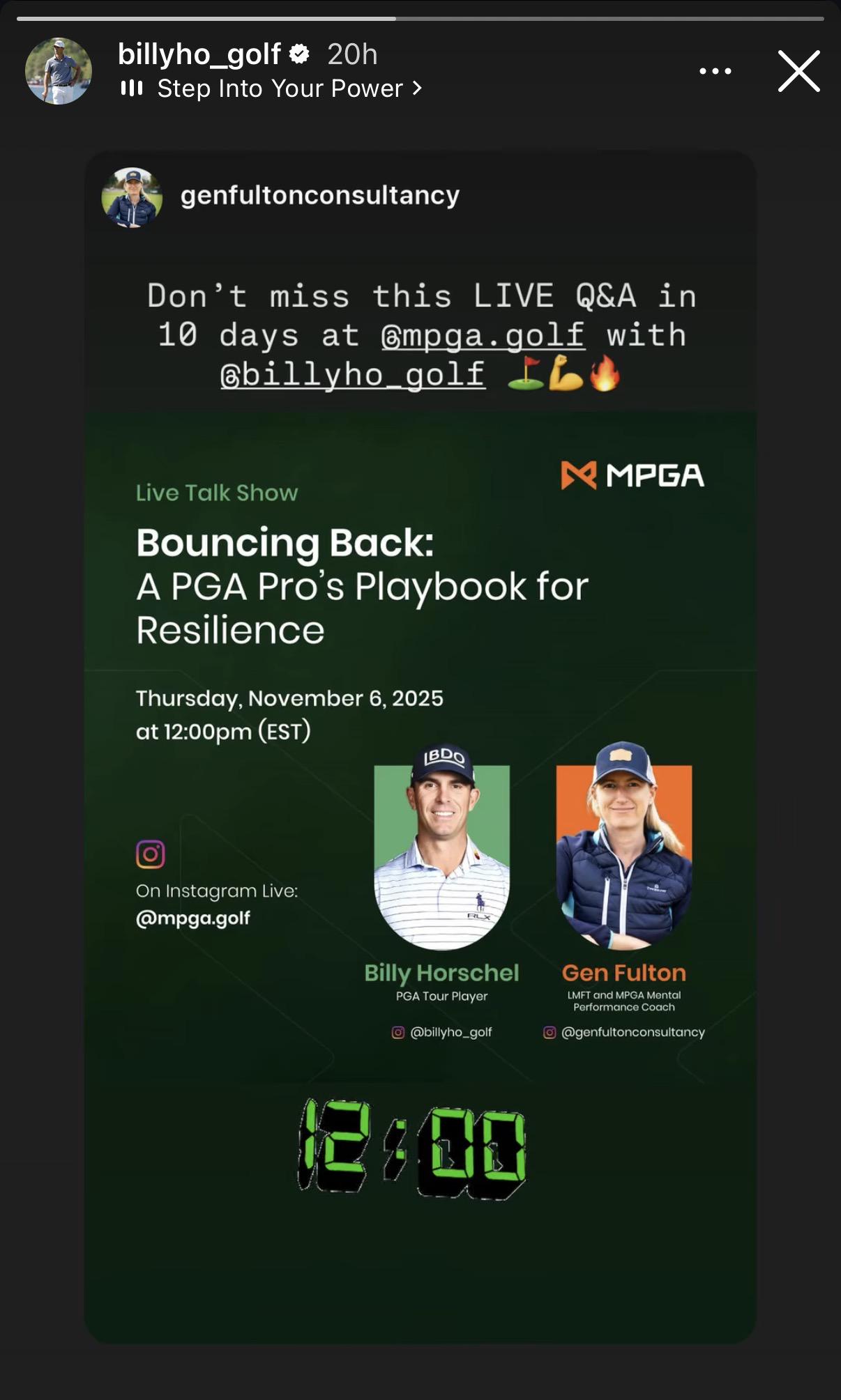 MPGA going LIVE with PGA Tour Winner Billy Horschel · Mental Training ...