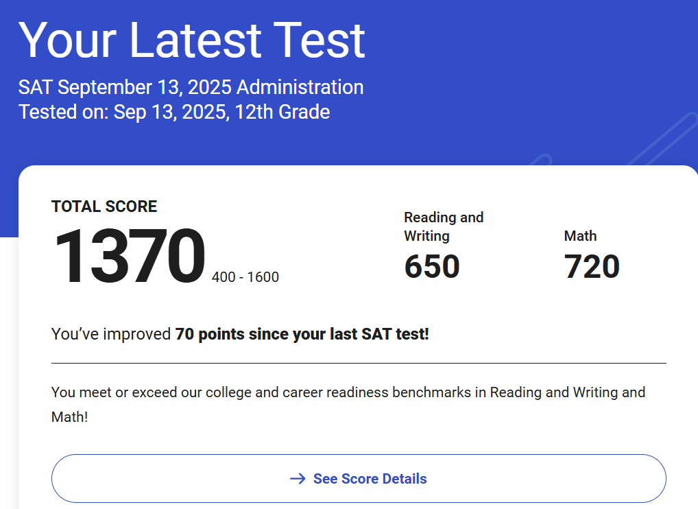 70 point improvement from JUST the 14 day course · Gamify SAT