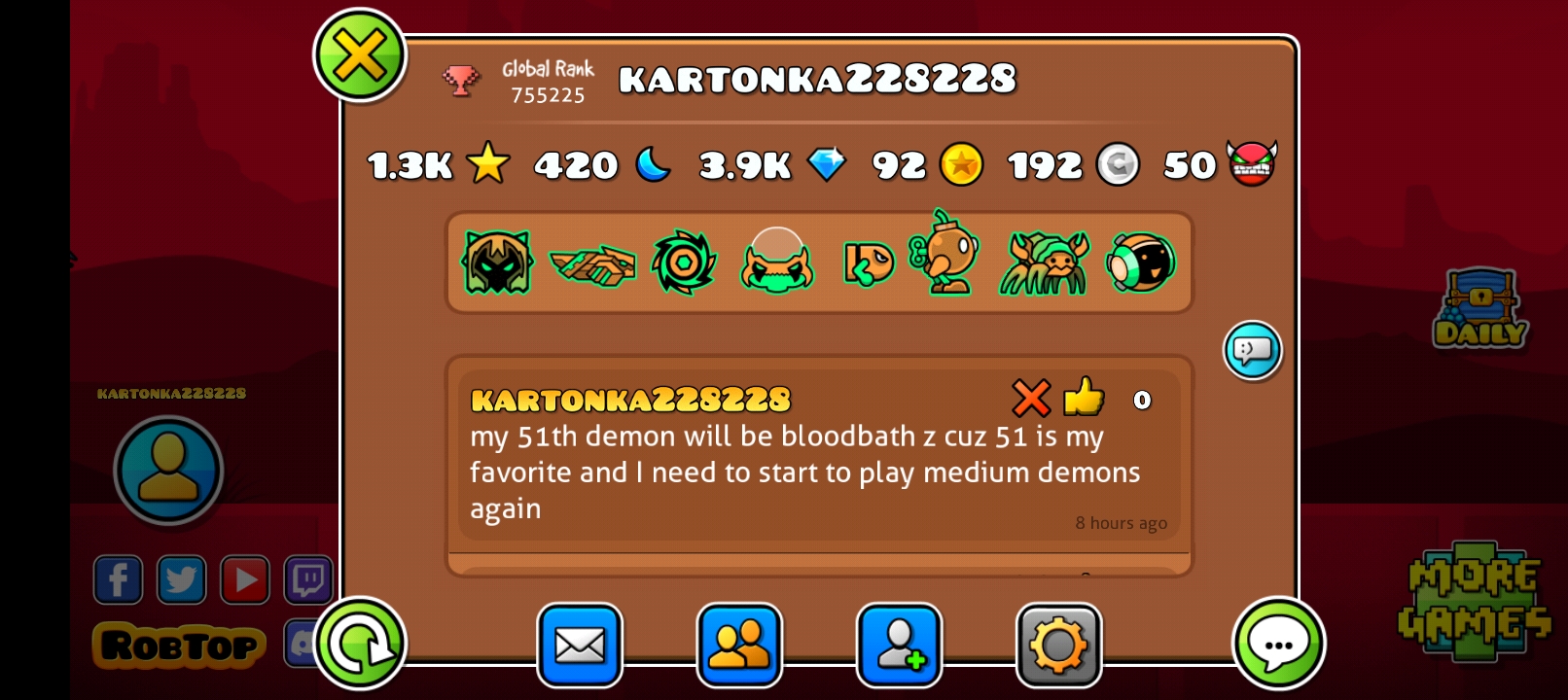 My account in geometry dash · Top Chess Gang