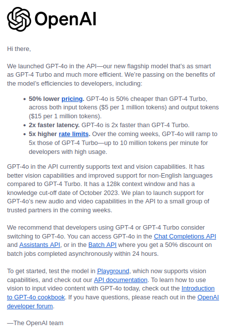 Todays OpenAI email reaction · AI Developer Accelerator