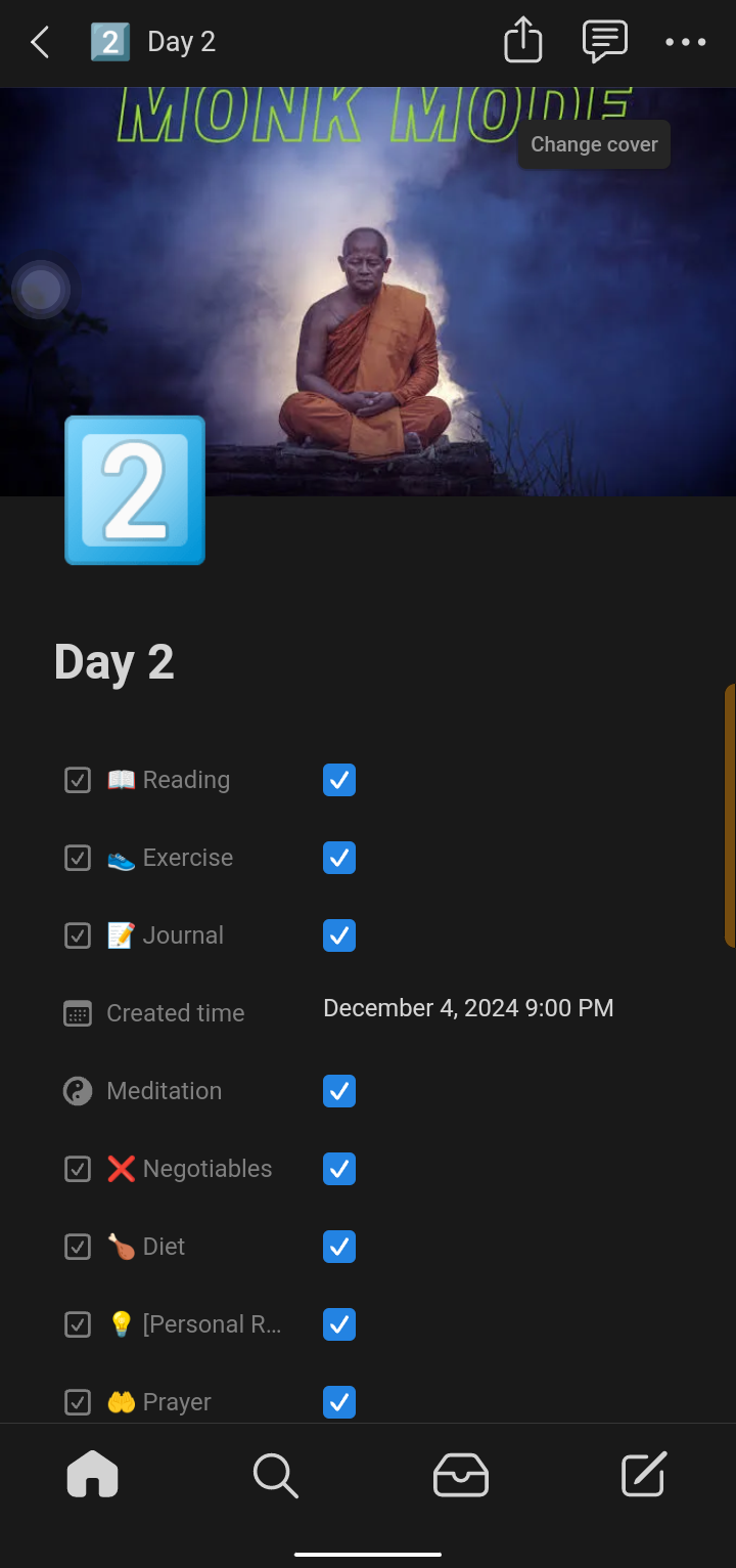 Day 2 check in · MONK MODE CHALLENGE