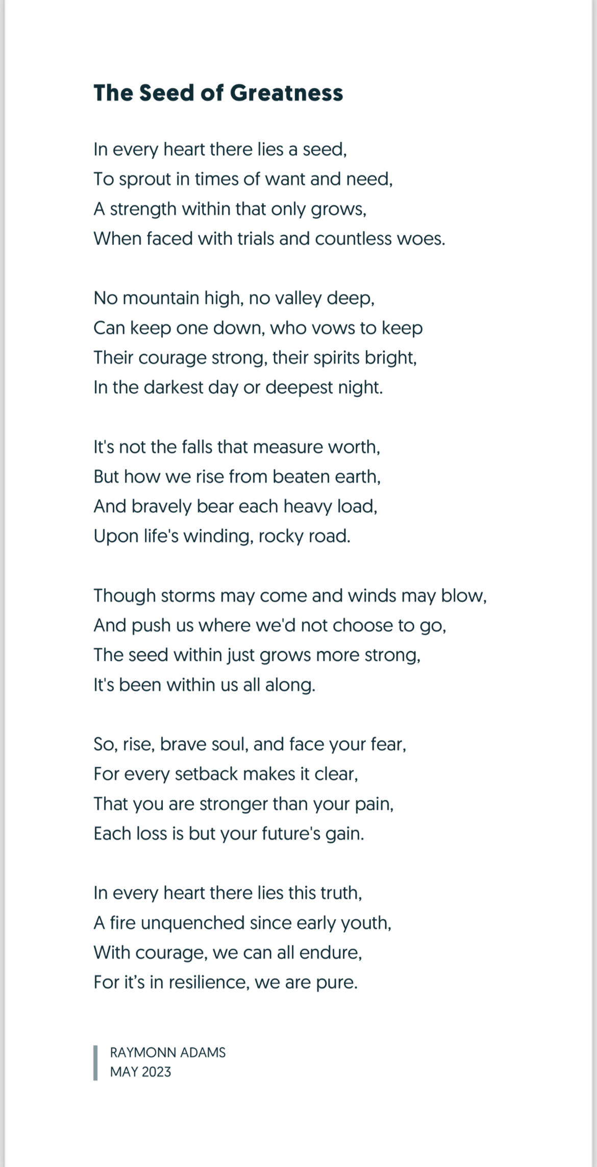 Seeds of Greatness: A Poem by Raymonn Adams · Fit With Dave