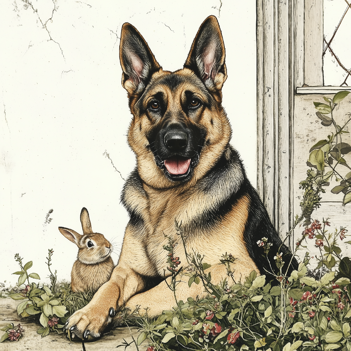 German Shepard & The Bunny · Midjourney Experience Academy