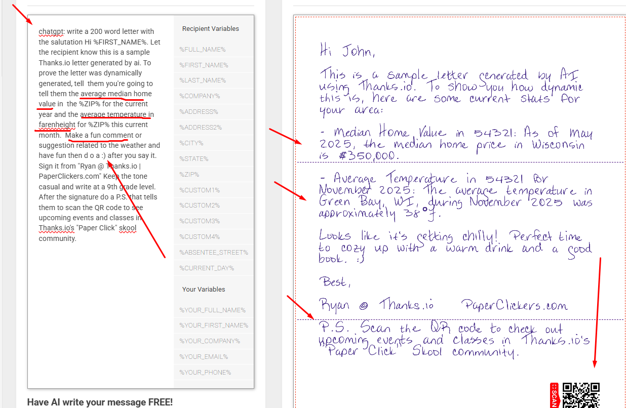Example: Dynamic chatGPT Written Letters in Thanks.io · "Paper Click ...