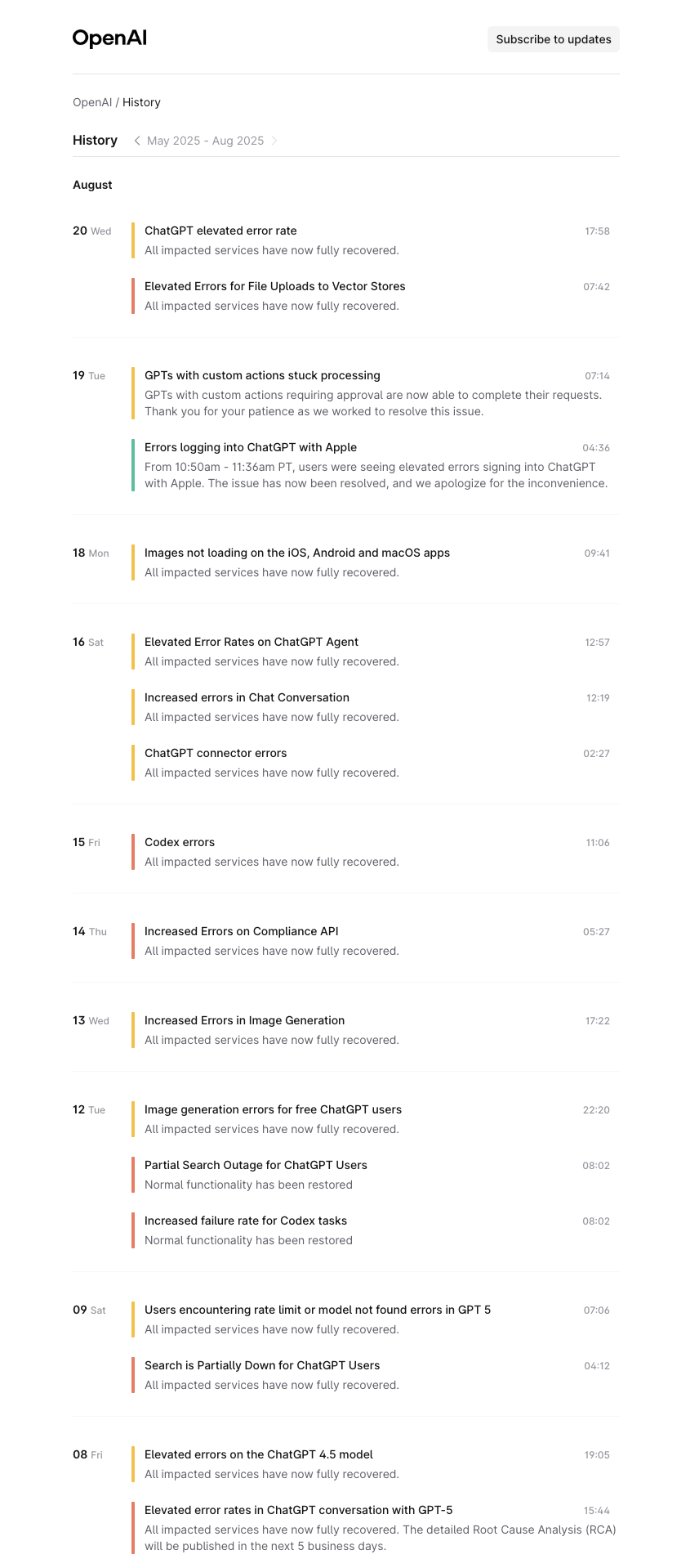 Open AI temporary outages · Assistable.ai