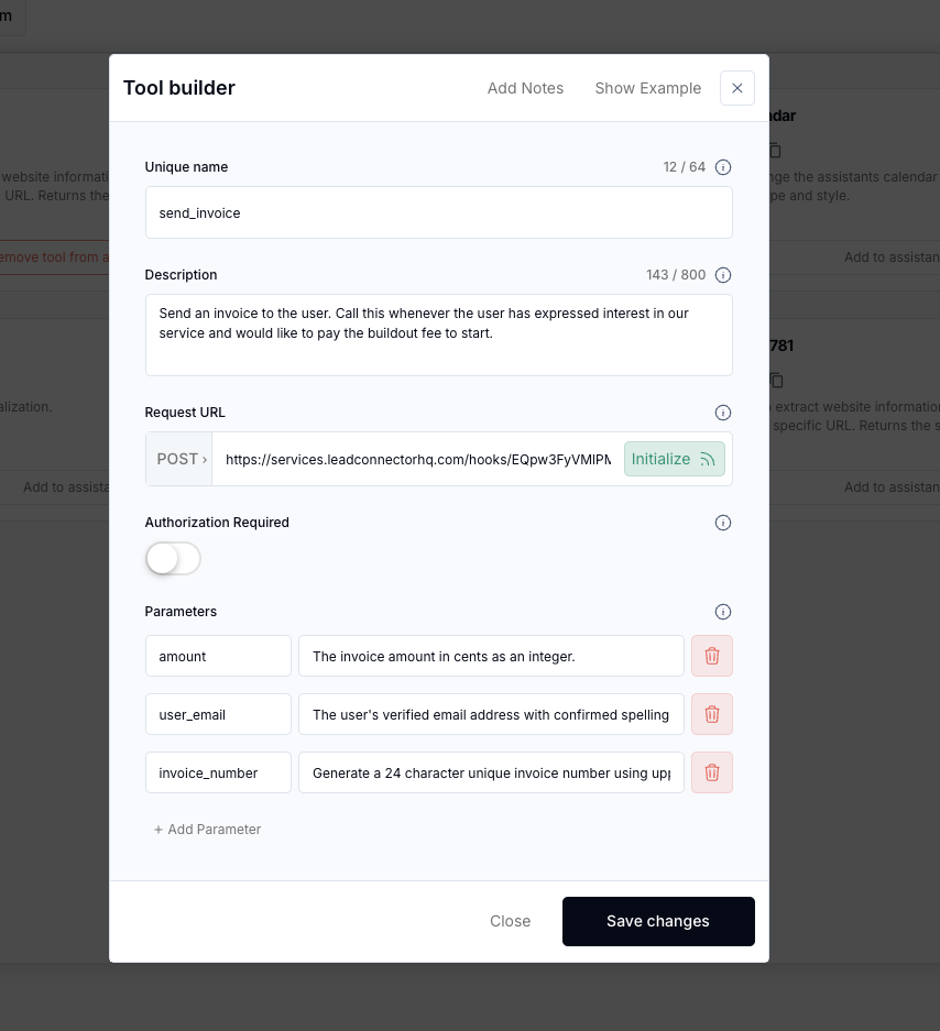 Init Custom Tool | New Standard Output · Assistable.ai