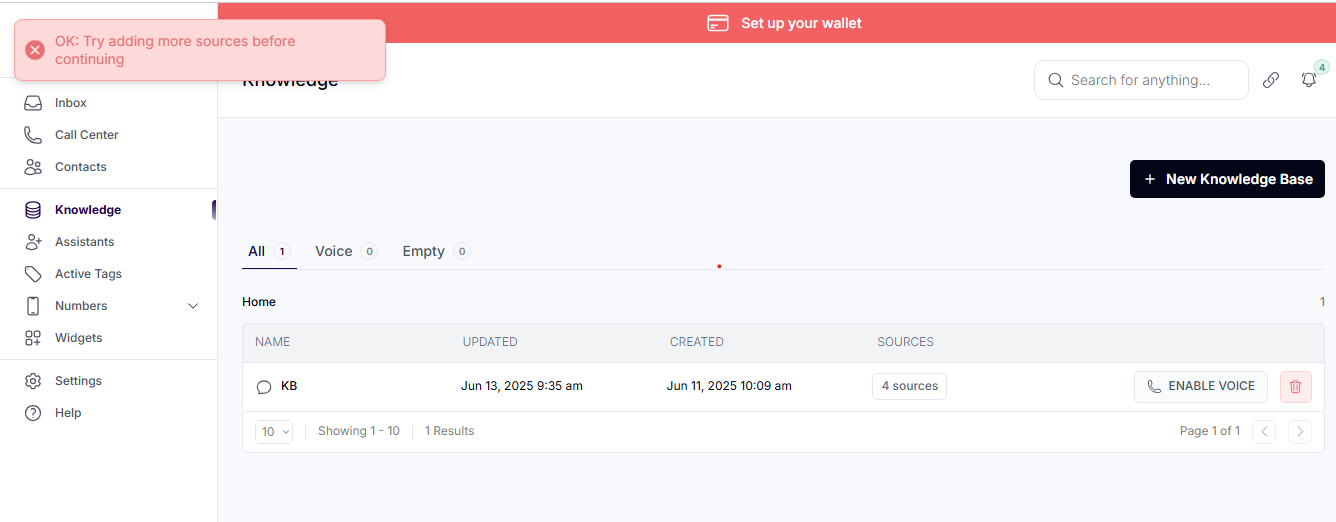 🚨 Issue Enabling Voice Knowledge · Assistable.ai