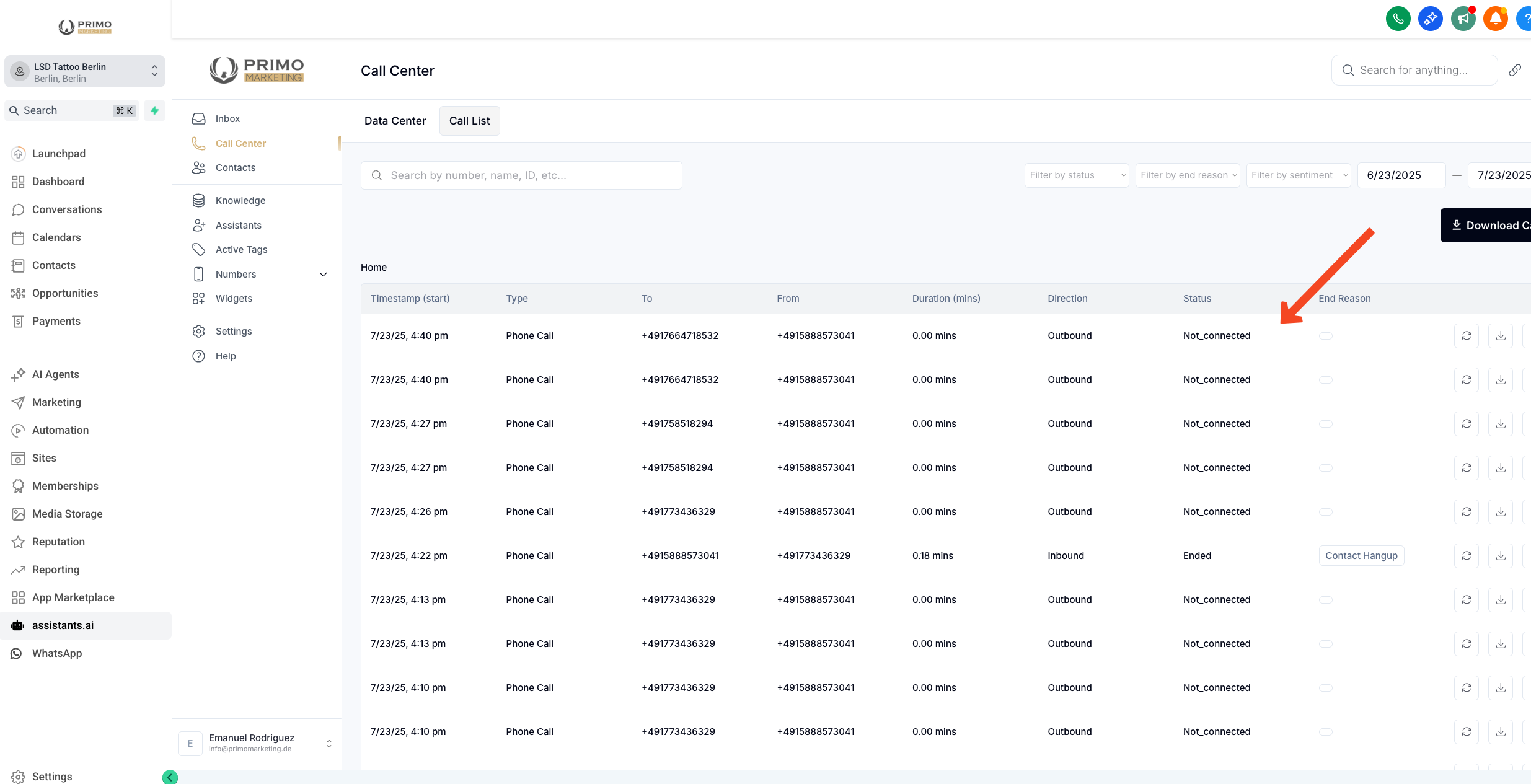 Not triggering outbound calling · Assistable.ai