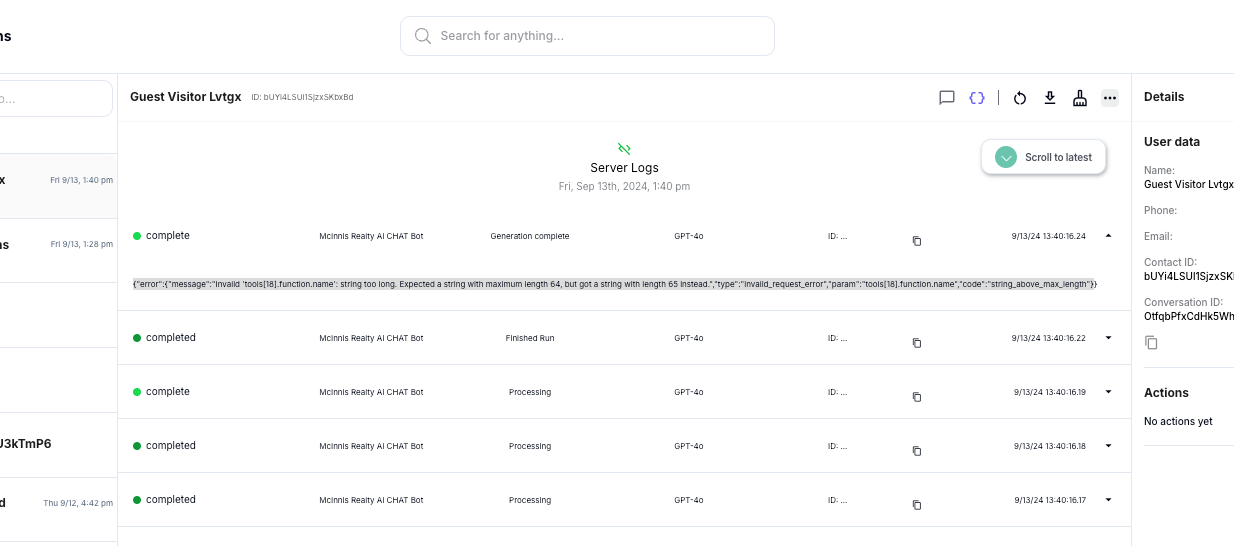 Keep getting the same error don't know how to fix · Assistable.ai