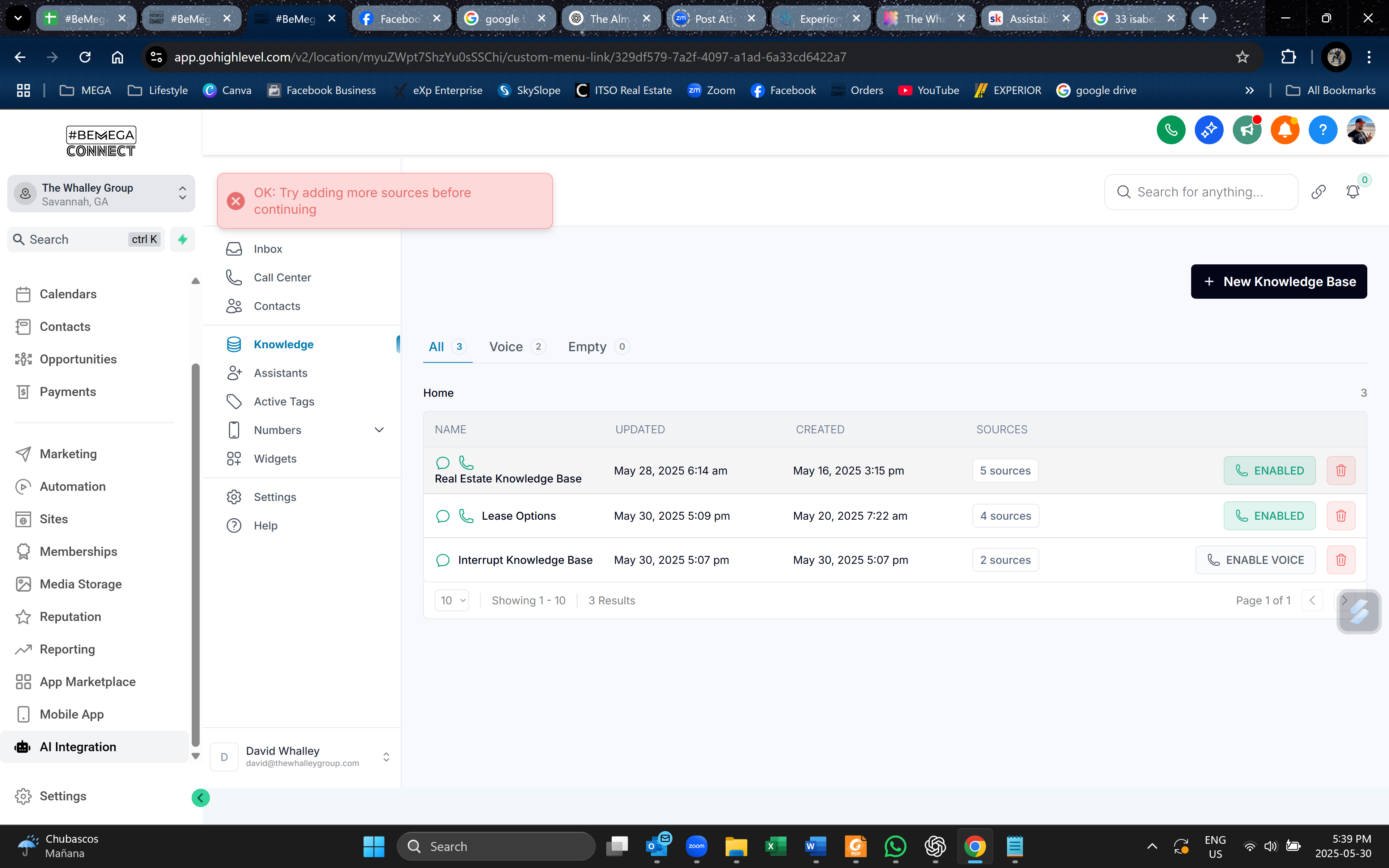 Voice Enable for Knowledge Base Error · Assistable.ai