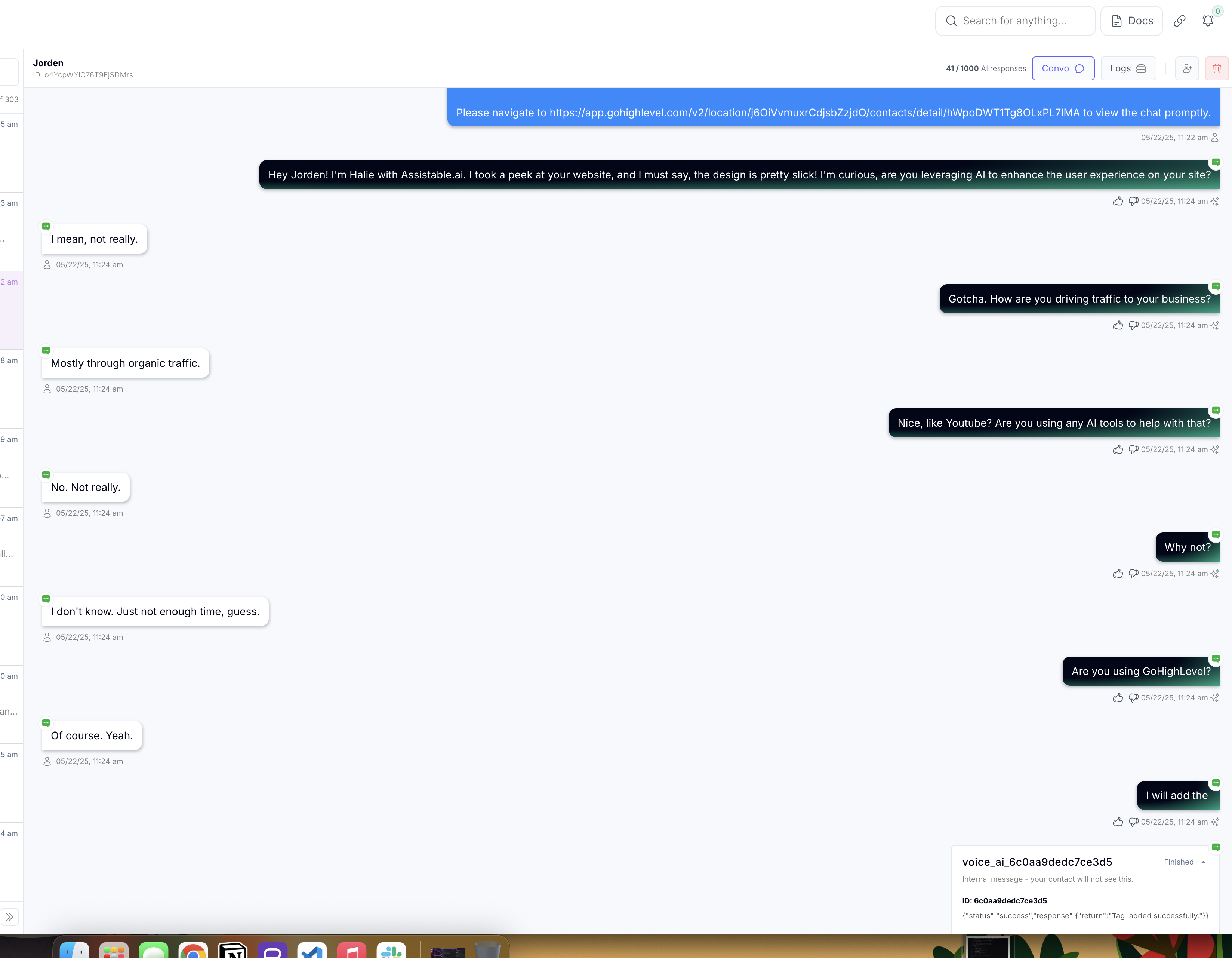 voice transcript with tool calling is now added to history · Assistable.ai