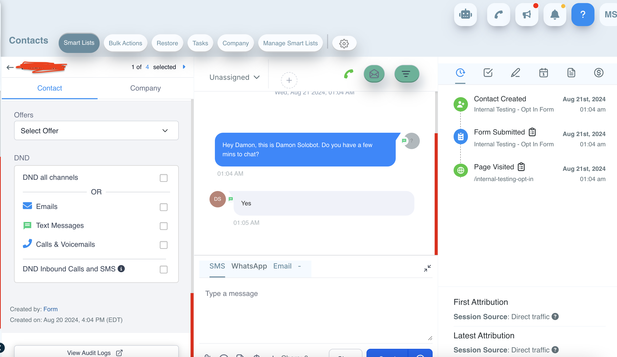 Inbound messages not showing up · Assistable.ai
