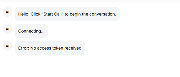 Error when starting a voice call · Assistable.ai