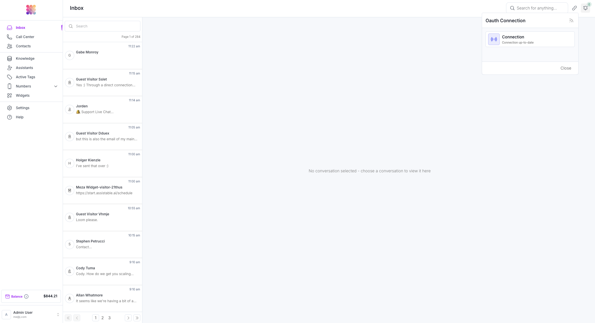 Oauth checker in new header bar · Assistable.ai