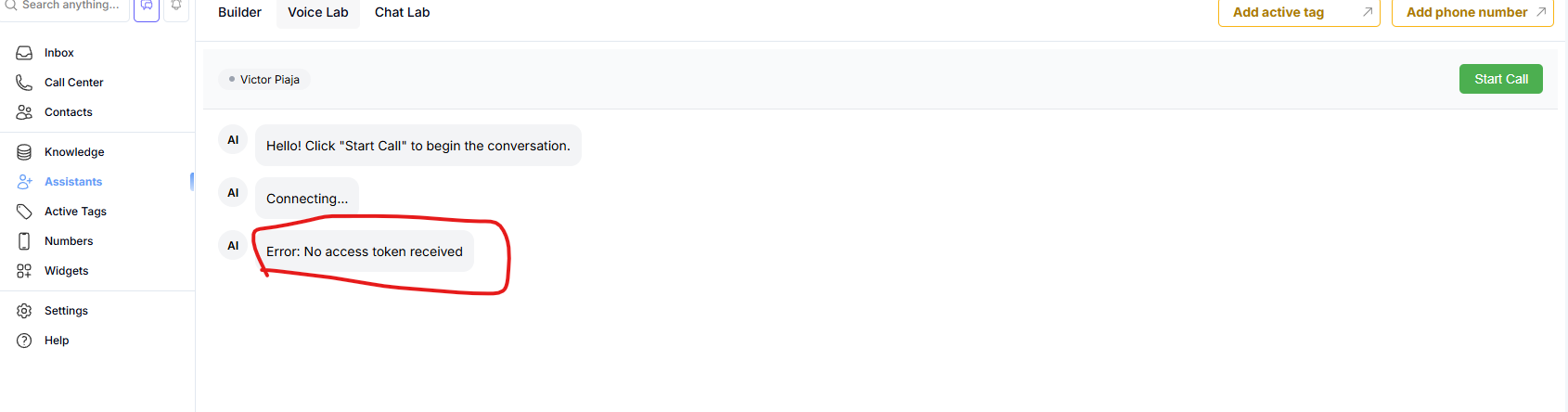Error: No access token received · Assistable.ai