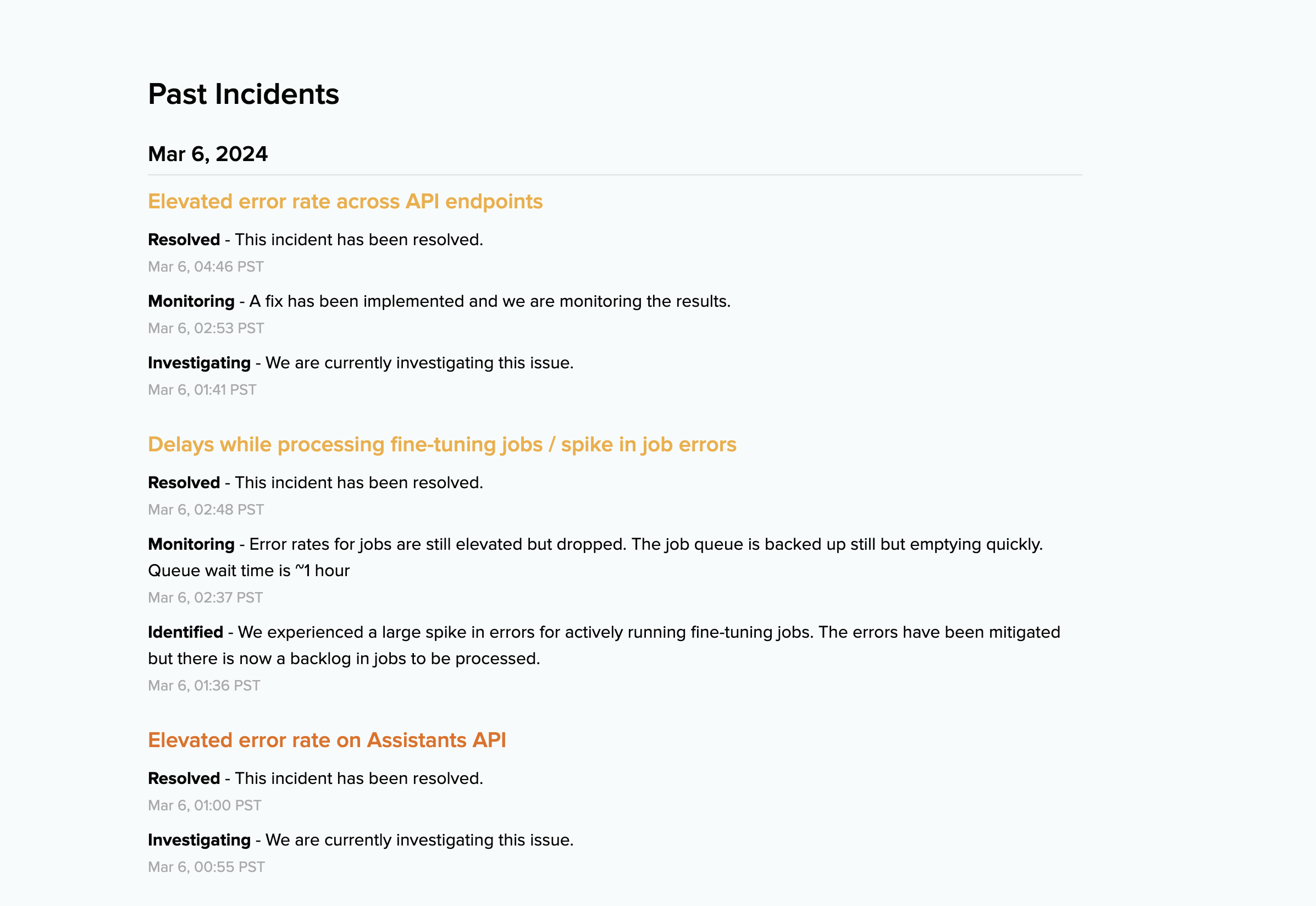 Heads up, openai endpoints experiencing elevated errors · Assistable.ai