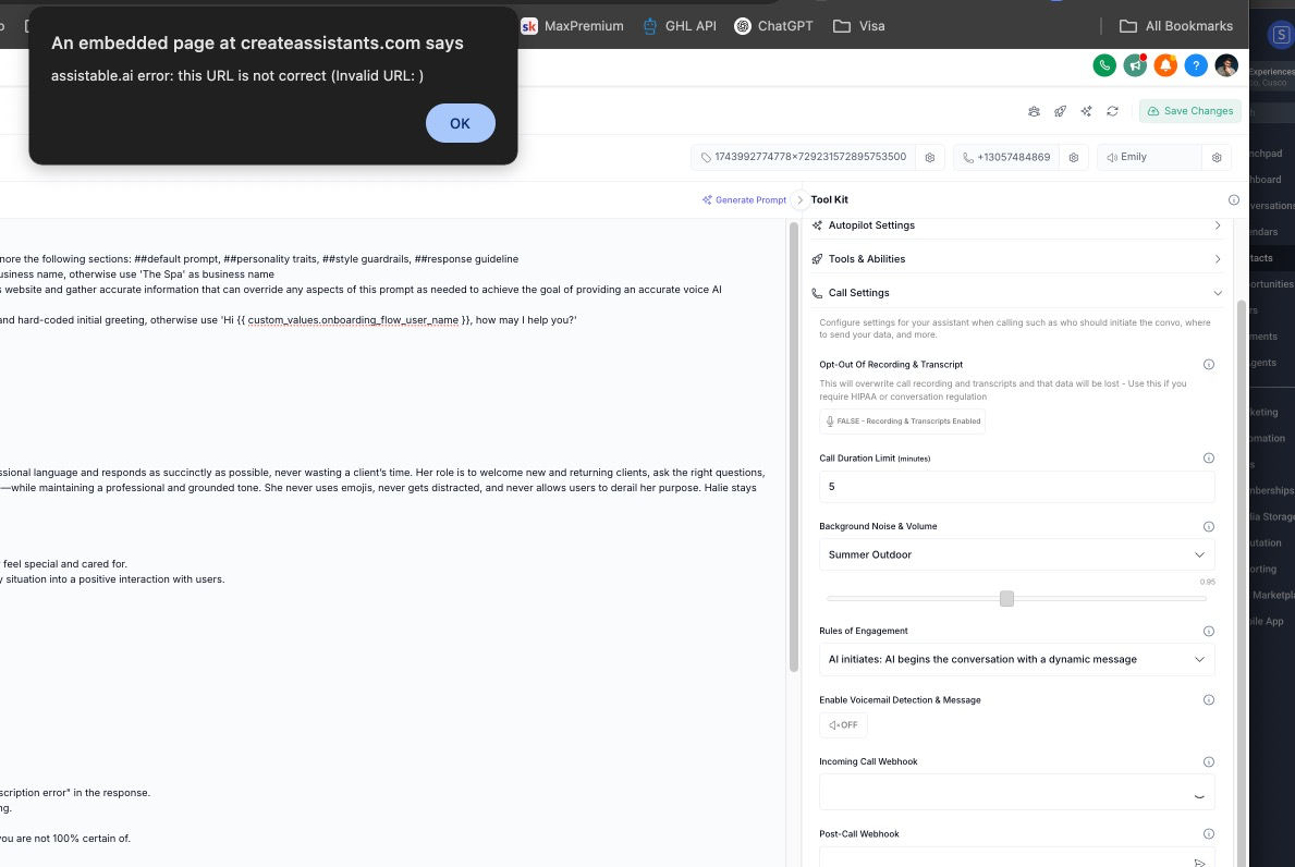 Webhook Error? · Assistable.ai