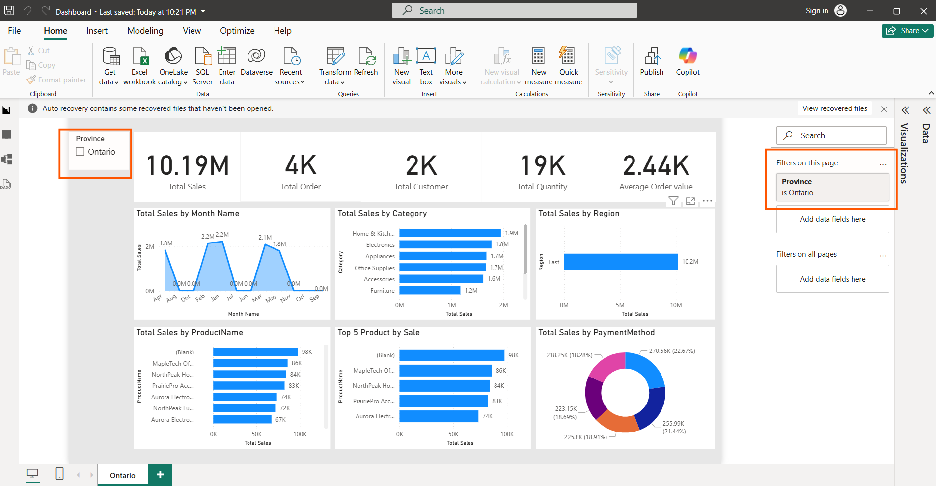 Province Slicer Shows Only Page Filter Value · Power BI Training
