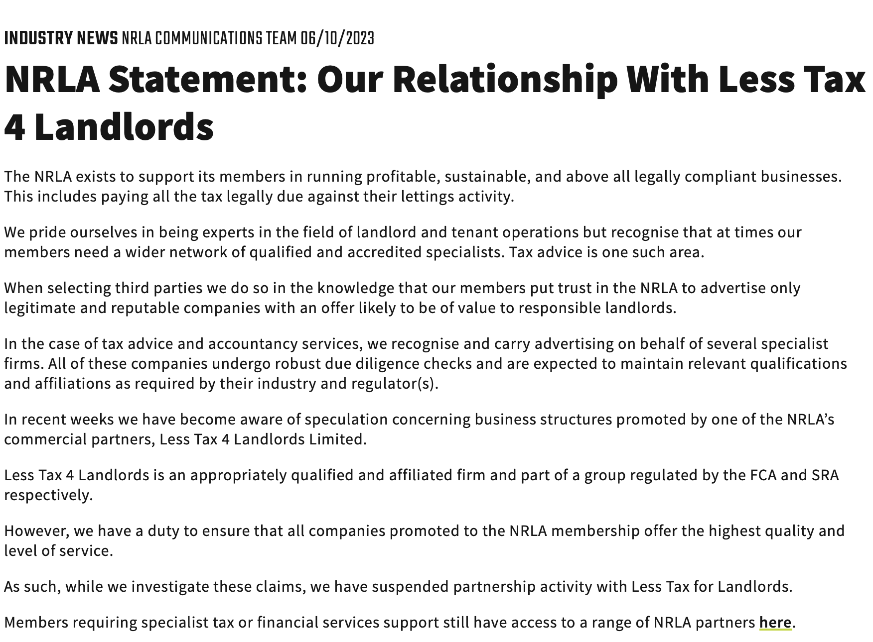NRLA Respond to "Tax" Scheme · GB Landlords