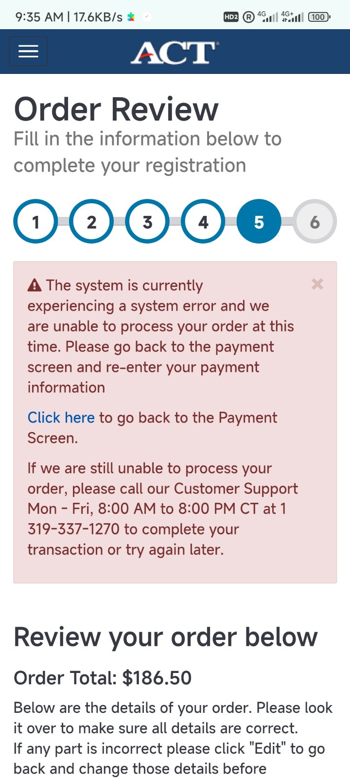 Payment Error on ACT registration? Any idea? · Rishab Academy
