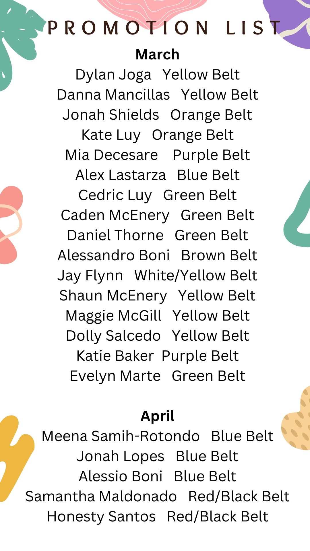 March and April Promotions · Bochner's Studio