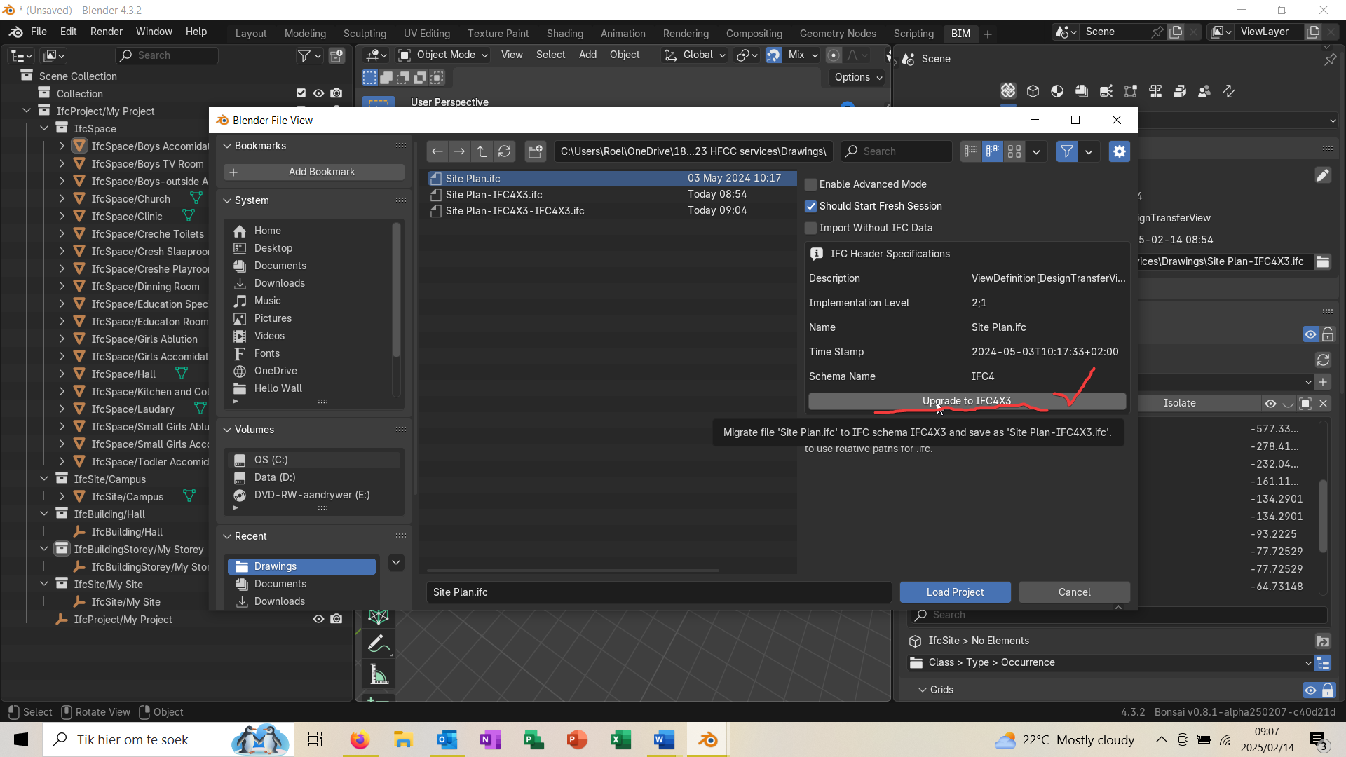 Editing Spatial Decomposition and upgrading from IFC4 to IFC4X3 ...