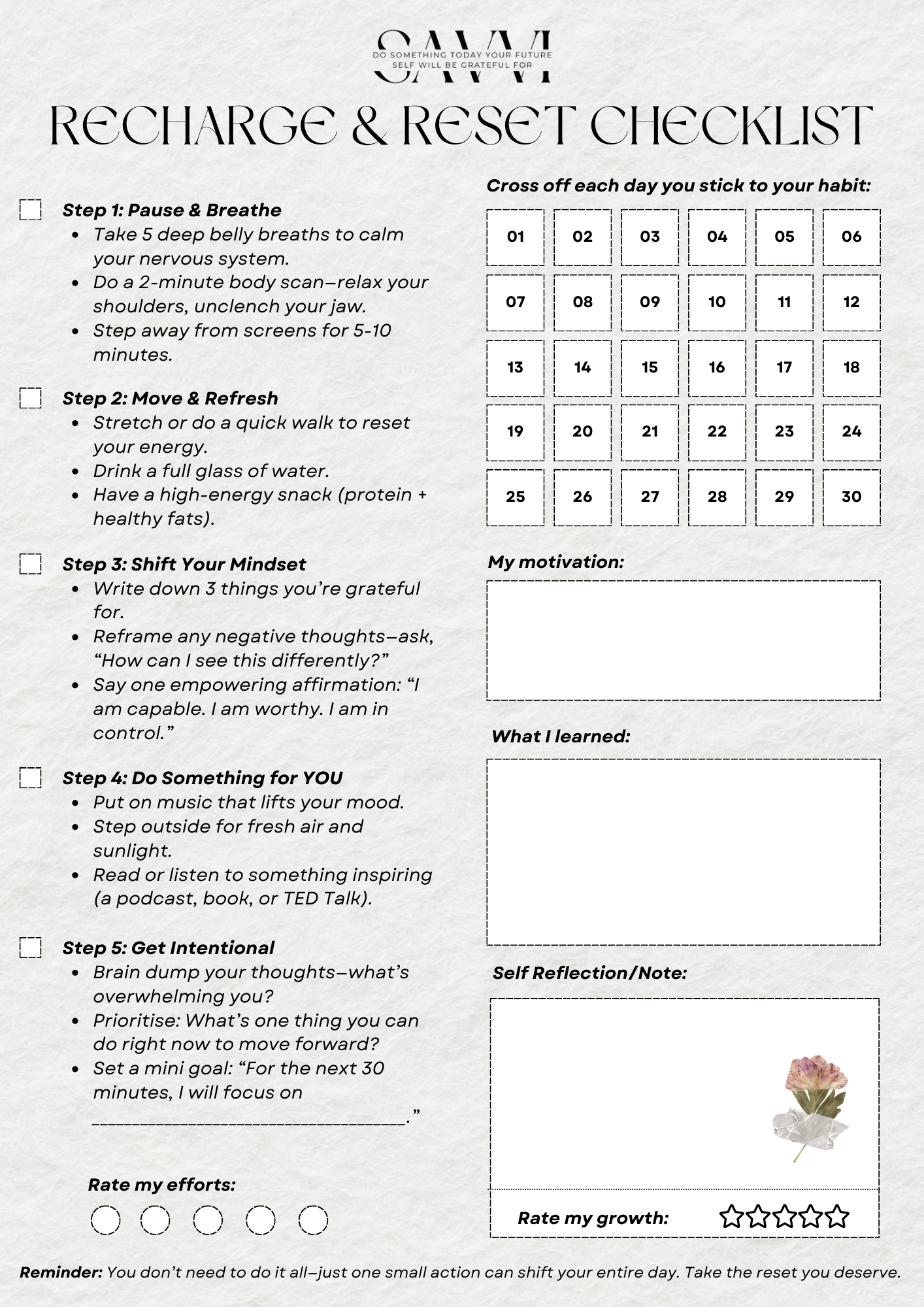 Recharge & Reset Challenge · SAVVI Society