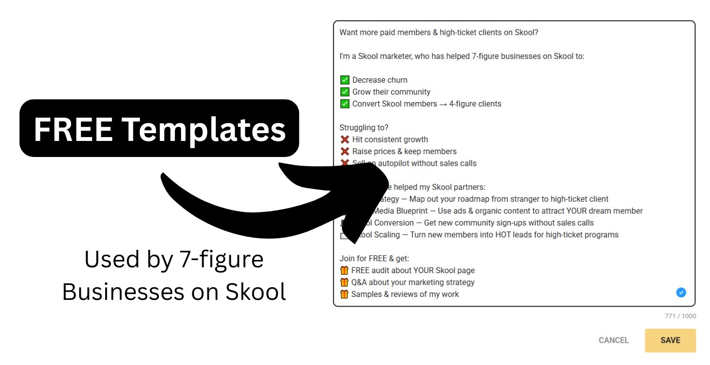 Fitness Skool Description - FREE Skool Pages Templates · Check Out My Work