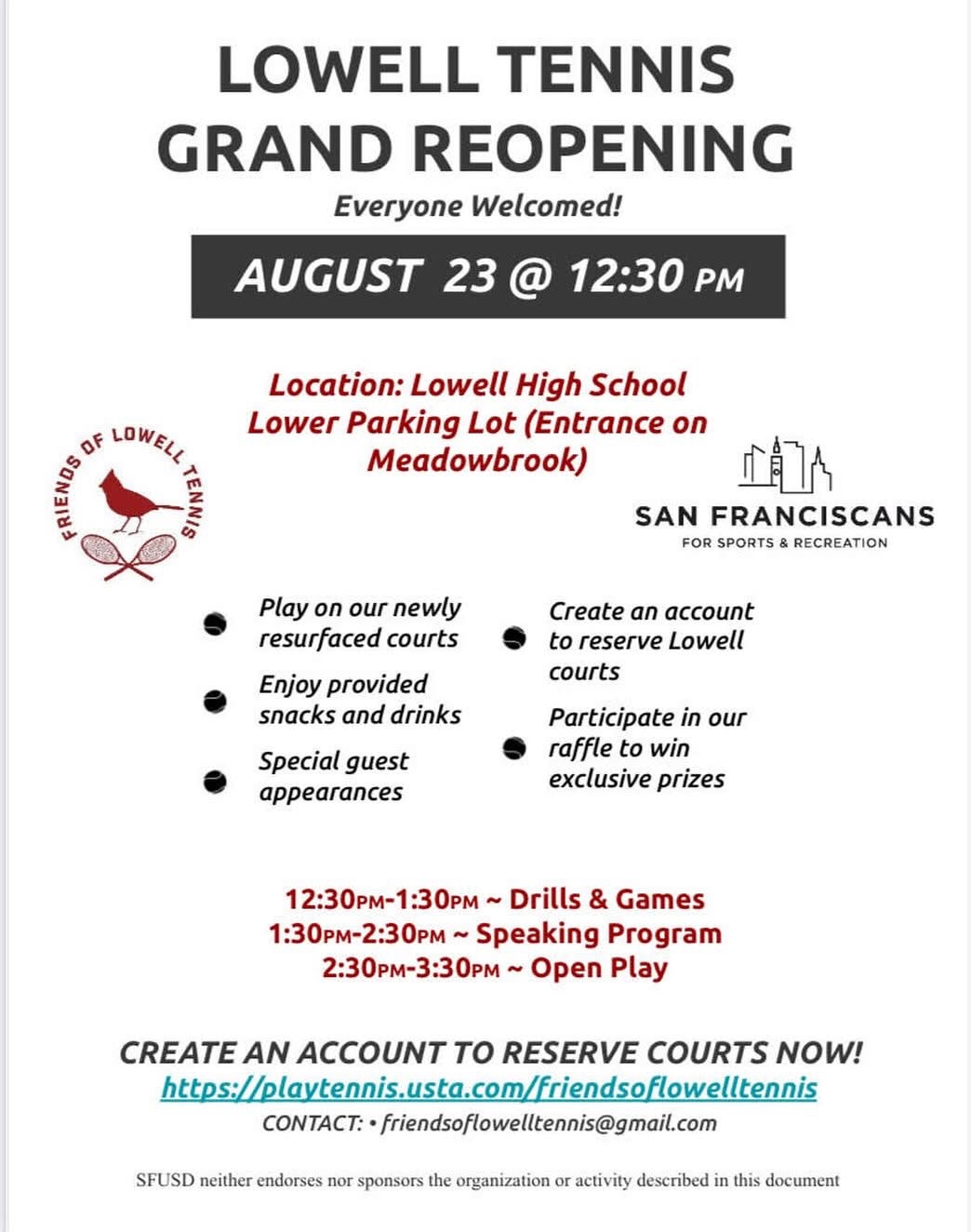 Reserved courts at Lowell Highschool! · The Tennis Den