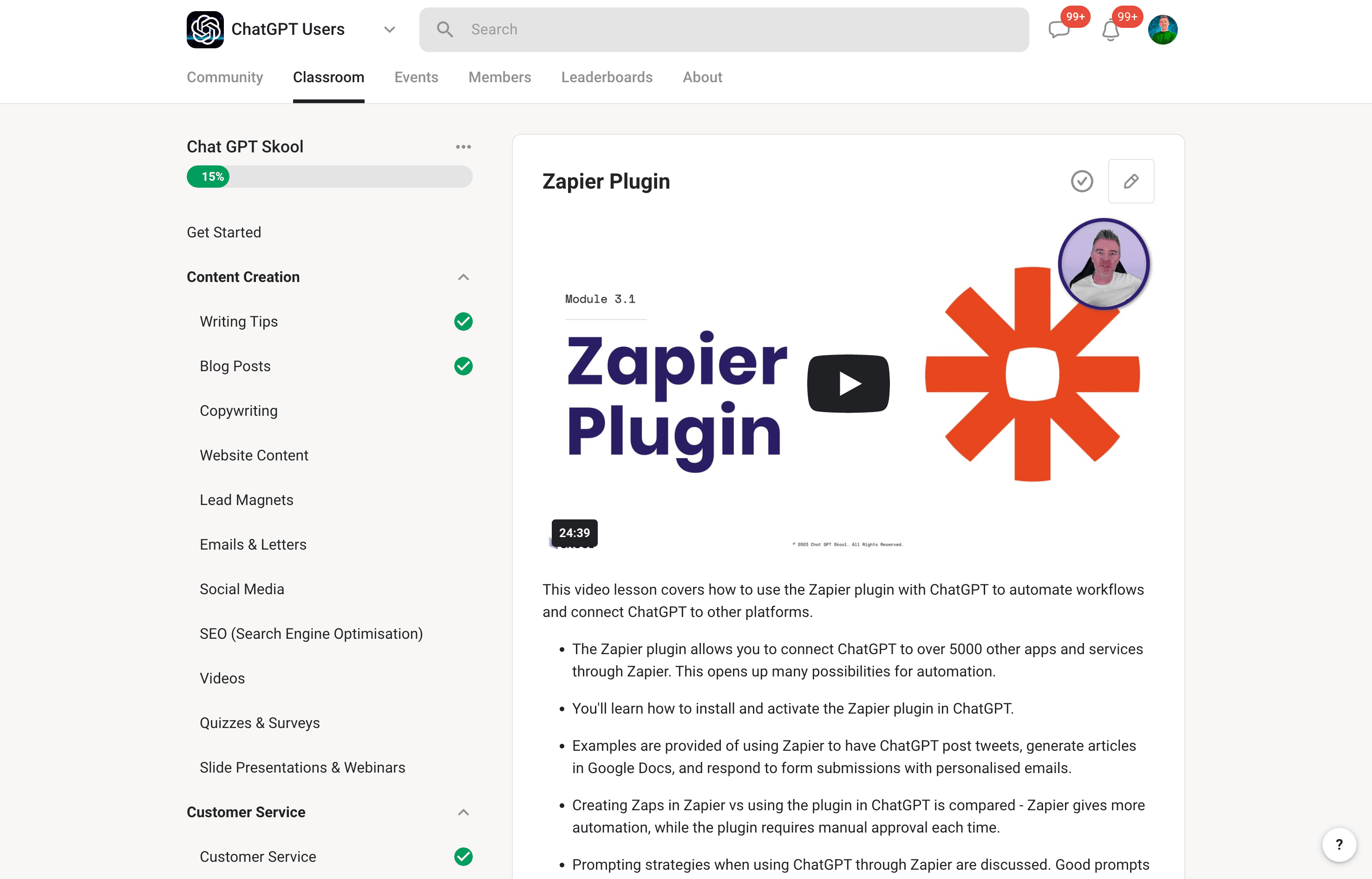 Chat GPT Skool's Latest Lesson: ChatGPT + Zapier 🤩 · ChatGPT Users