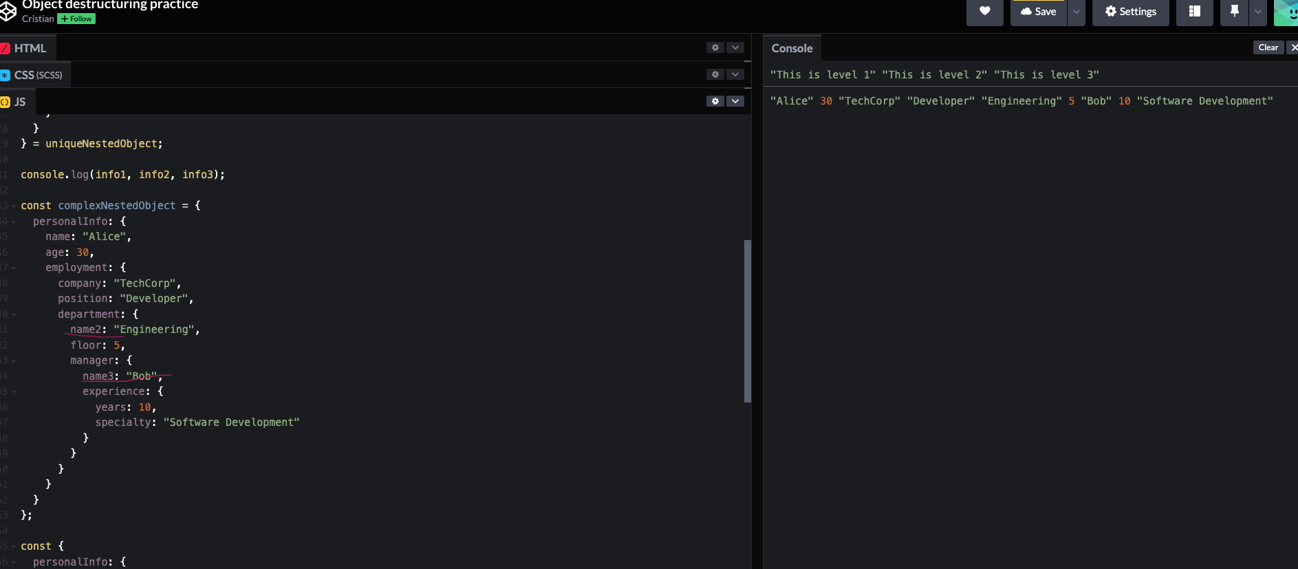 destructuring · Developer Pro