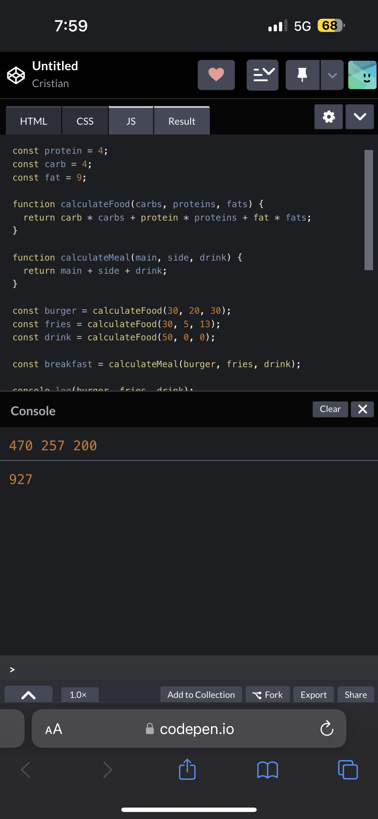 Calculate calories challenge · Developer Pro