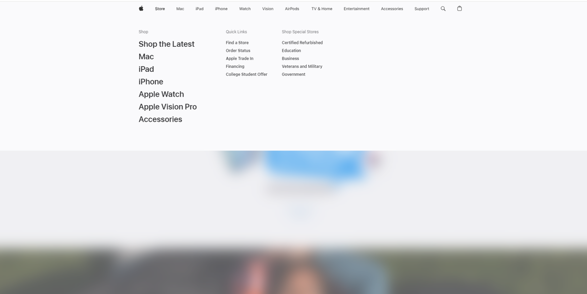 Apple clone - blur effect on main nav hover · Developer Pro