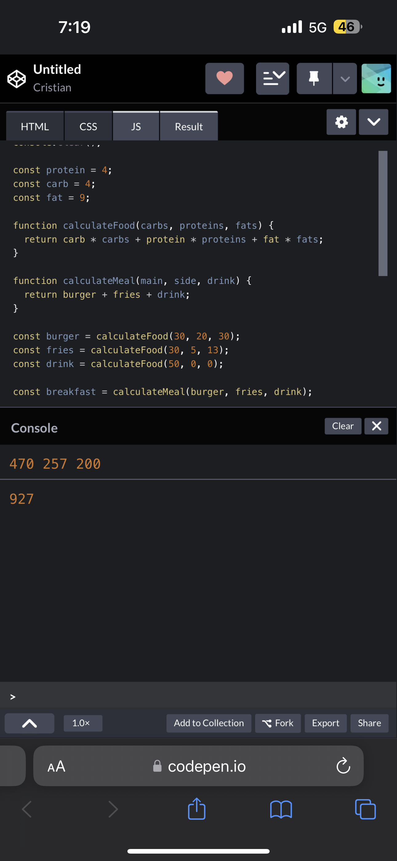 Calculate calories challenge · Developer Pro
