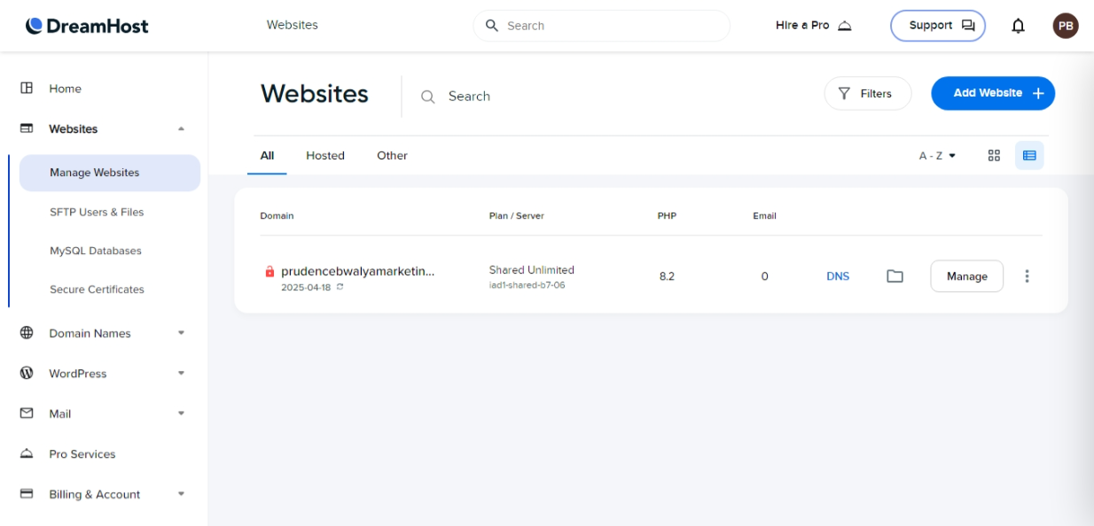 Different control panel in Dreamhost · Max Business School™