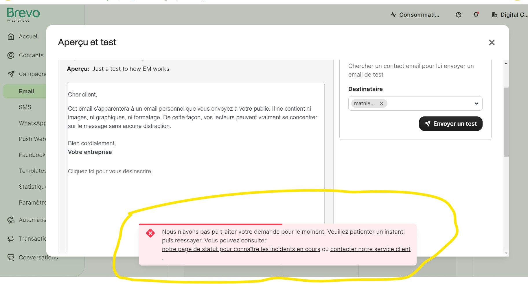TEST MESSAGE IS NOT SENT · Max Business School™