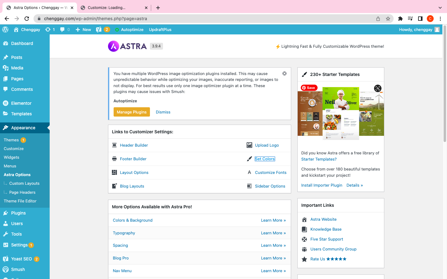 Astra theme installed does not show those options from the video · Max ...